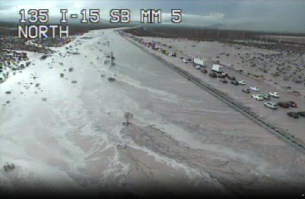 Heavy Rain and Flooding Force Closure of I-15 Near Primm - Las Vegas News